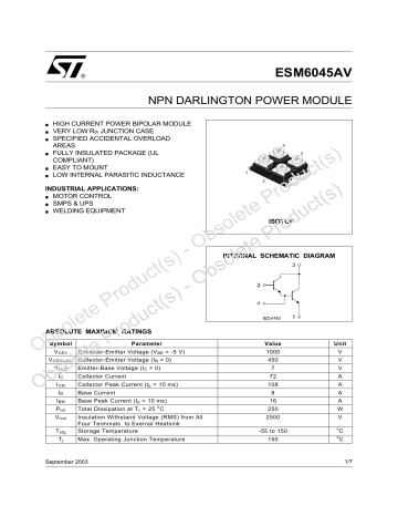 STMicroelectronics NPN Darlington power module Datasheet | Manualzz