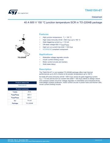 STMicroelectronics TN4015H-6T Datasheet | Manualzz