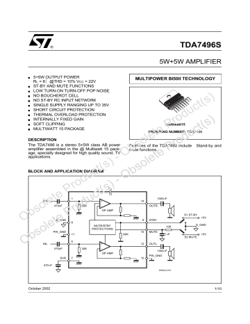 STMicroelectronics 5W+5W amplifier Datasheet | Manualzz