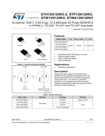 STMicroelectronics STP12N120K5 Datasheet | Manualzz