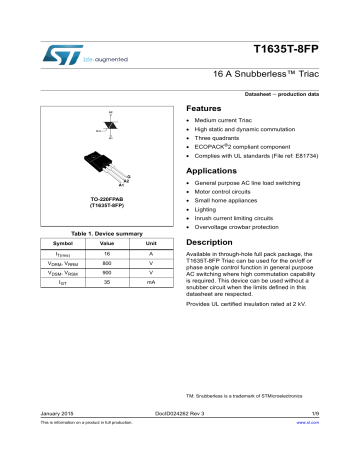 STMicroelectronics T1635T-8FP Datasheet | Manualzz