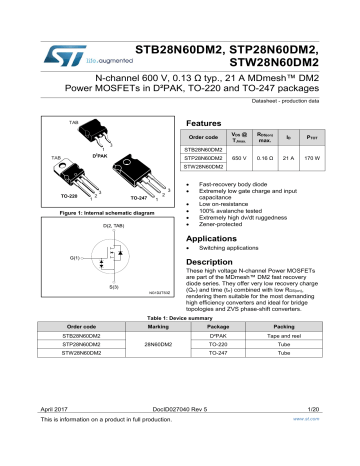 STMicroelectronics STW28N60DM2 Datasheet | Manualzz