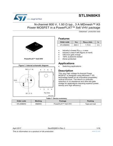 STMicroelectronics STL5N80K5 Datasheet | Manualzz