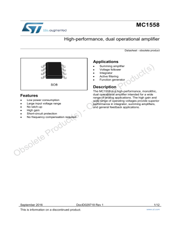 STMicroelectronics MC1558 Datasheet | Manualzz