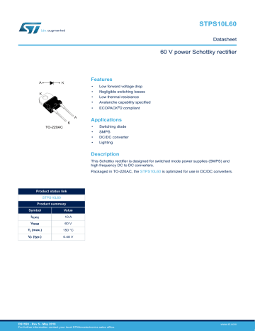 STMicroelectronics STPS10L60 Datasheet | Manualzz