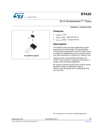 STMicroelectronics BTA20 Datasheet | Manualzz