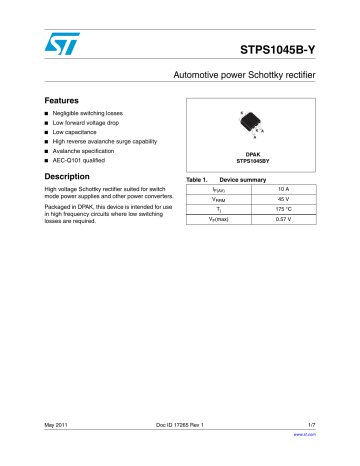STMicroelectronics STPS1045B-Y Datasheet | Manualzz
