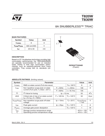 STMicroelectronics T830W Datasheet | Manualzz