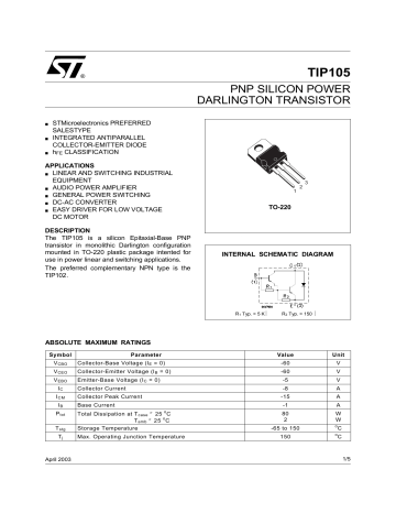 STMicroelectronics TIP105 Datasheet | Manualzz