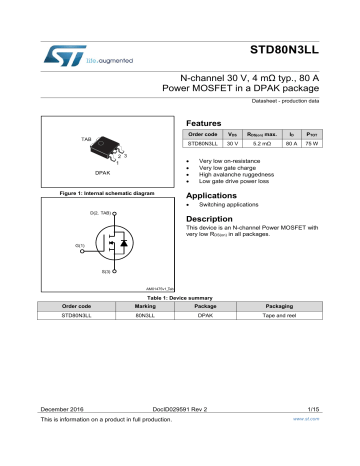STMicroelectronics STD80N3LL Datasheet | Manualzz