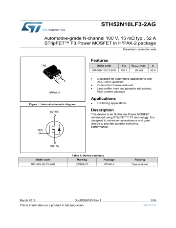 STMicroelectronics STH52N10LF3-2AG Datasheet | Manualzz
