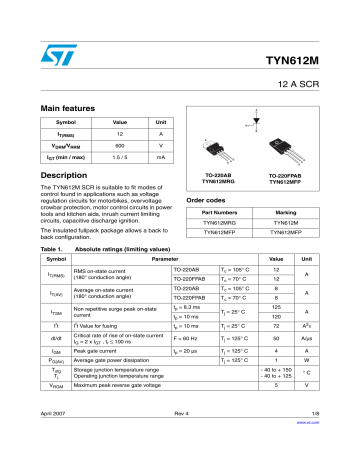 STMicroelectronics TYN612M Datasheet | Manualzz