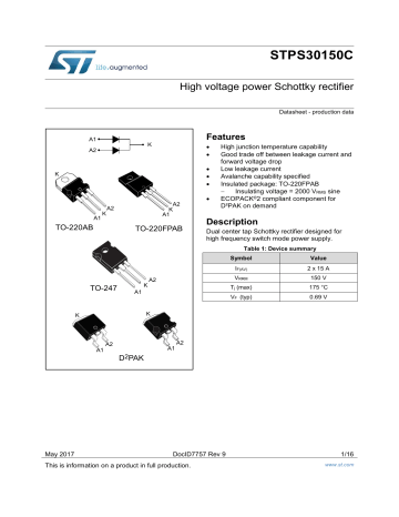 STMicroelectronics STPS30150C Datasheet | Manualzz