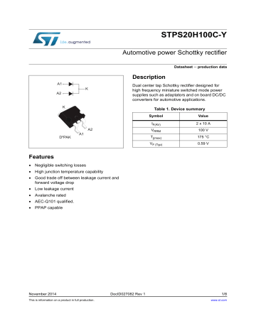 STMicroelectronics STPS20H100C-Y Datasheet | Manualzz