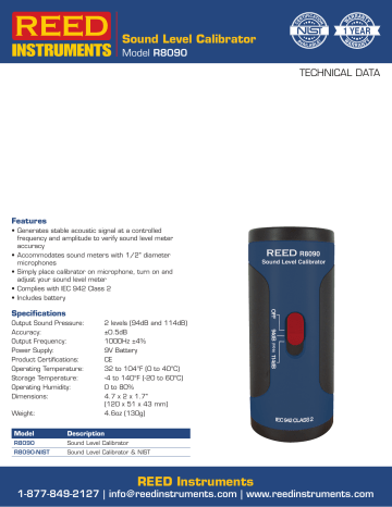REED R8090 Sound Level Calibrator Datasheet | Manualzz