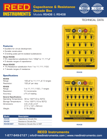 REED R5406 Capacitance Decade Box Datasheet | Manualzz