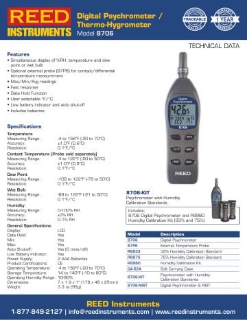 REED 8706-KIT Psychrometer Datasheet | Manualzz