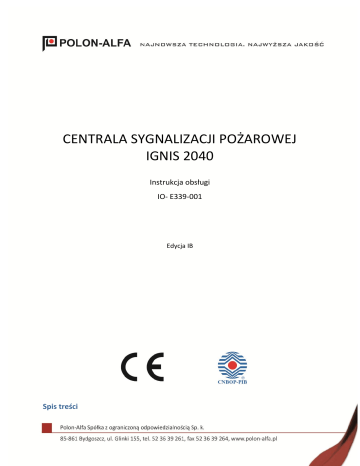 AAT IGNIS 2040 Centrala sygnalizacji pożarowej Instrukcja obsługi | Manualzz