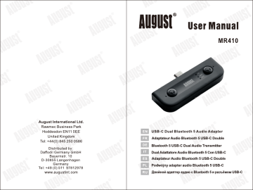 August MR410B Bluetooth Audio Receiver User Manual | Manualzz