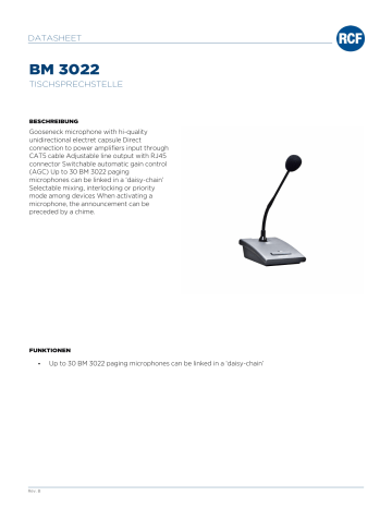 RCF BM 3022 PAGING MICROPHONE SpecSheet | Manualzz