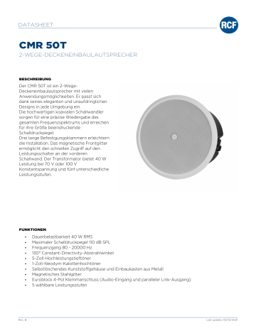 RCF CMR 50T TWO-WAY CEILING MONITOR SPEAKER Spezifikation | Manualzz