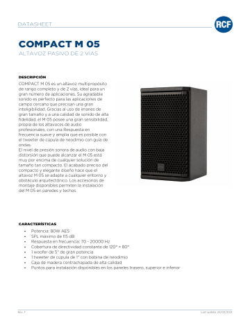 RCF COMPACT M 05 TWO-WAY PASSIVE SPEAKER Especificación | Manualzz