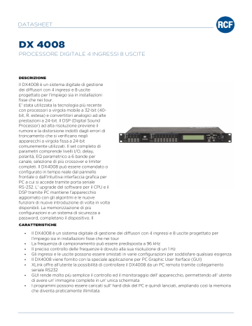 RCF DX 4008 4 INPUTS, 8 OUTPUT DIGITAL PROCESSOR specificazione | Manualzz