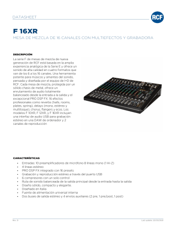 RCF F 16XR 16-CHANNEL MIXING CONSOLE Especificación | Manualzz