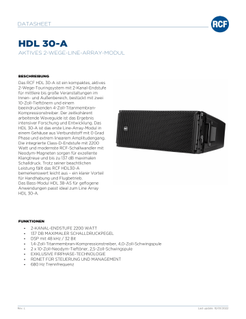 RCF HDL 30-A ACTIVE TWO-WAY LINE ARRAY MODULE Spezifikation | Manualzz