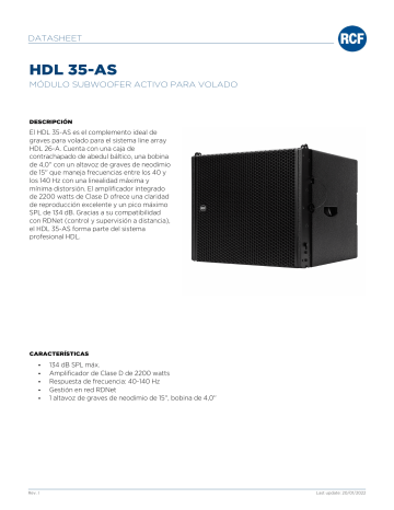 RCF HDL 35-AS Active Flyable Subwoofer Module Especificación | Manualzz