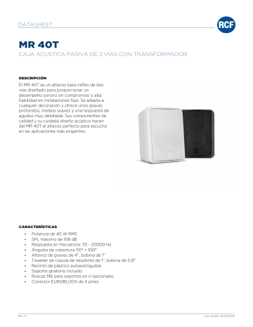 RCF MR 40T TWO-WAY PASSIVE SPEAKER Especificación | Manualzz
