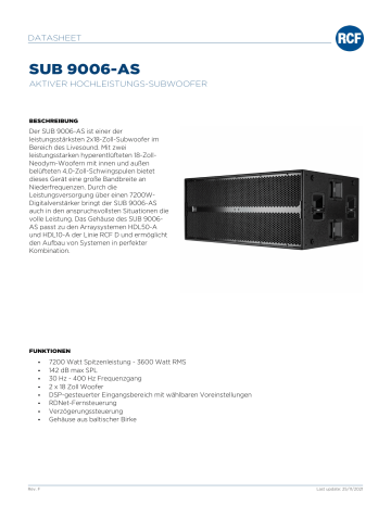 RCF SUB 9006-AS ACTIVE HIGH POWER SUBWOOFER Spezifikation | Manualzz