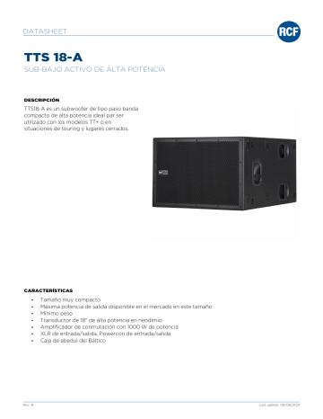 RCF TTS 18-A ACTIVE HIGH POWER SUBWOOFER Especificación | Manualzz