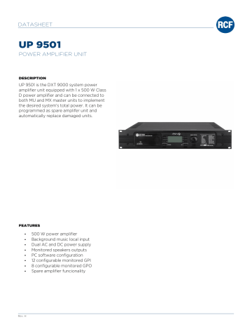 RCF UP 9501 POWER AMPLIFIER UNIT SpecSheet | Manualzz