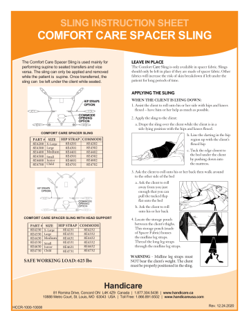 Handicare ComfortCare Sling Instruction Sheet | Manualzz