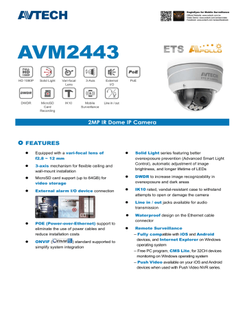 Avtech AVM2443 IP Camera Datasheet | Manualzz