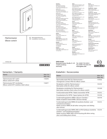 GEZE Elbow switch Installation Instructions | Manualzz