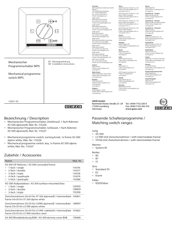 GEZE MPS Mechanical programme switch Installationsanleitung | Manualzz