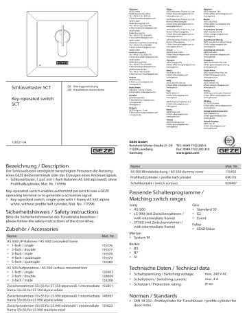 GEZE SCT Key switch Installation Instructions | Manualzz