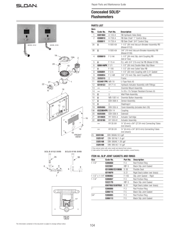 Sloan Concealed Solis Flushometer Repair & Maintenance Guide | Manualzz
