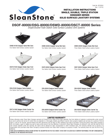 Sloan DSOF/DSG/DSWD/DSCT-80000 Sink Installation Instructions | Manualzz