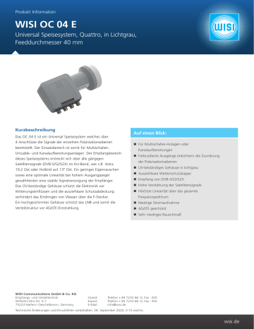 Wisi OC 04 E Universal feed system Produktinformation | Manualzz