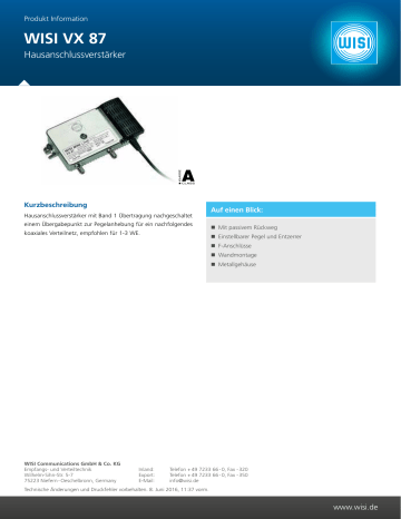 Wisi VX 87 In-house amplifier Produktinformation | Manualzz