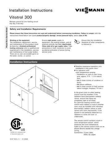 Viessmann Vitotrol 300 Remote Control Vitotronic Control Installation ...