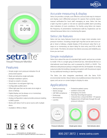 Setra Systems Lite™ Room Pressure Monitor Data Sheet | Manualzz