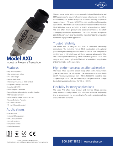 Setra Systems AXD Pressure Sensor Data Sheet | Manualzz