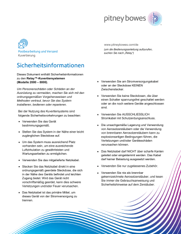 Pitney Bowes Relay 7000, 8000 Serie Relay 7000, 8000 Kuvertiersystem ...