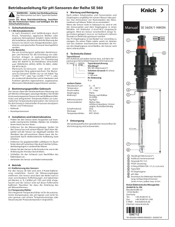 Knick SE 560 pH Sensor Owner Manual | Manualzz