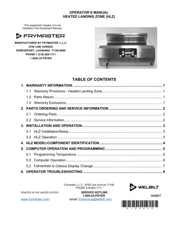 Frymaster McDonald's HLZ Operation Manual | Manualzz