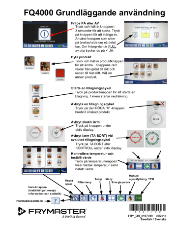 Frymaster FilterQuick Touch FQ4000 Referens guide | Manualzz
